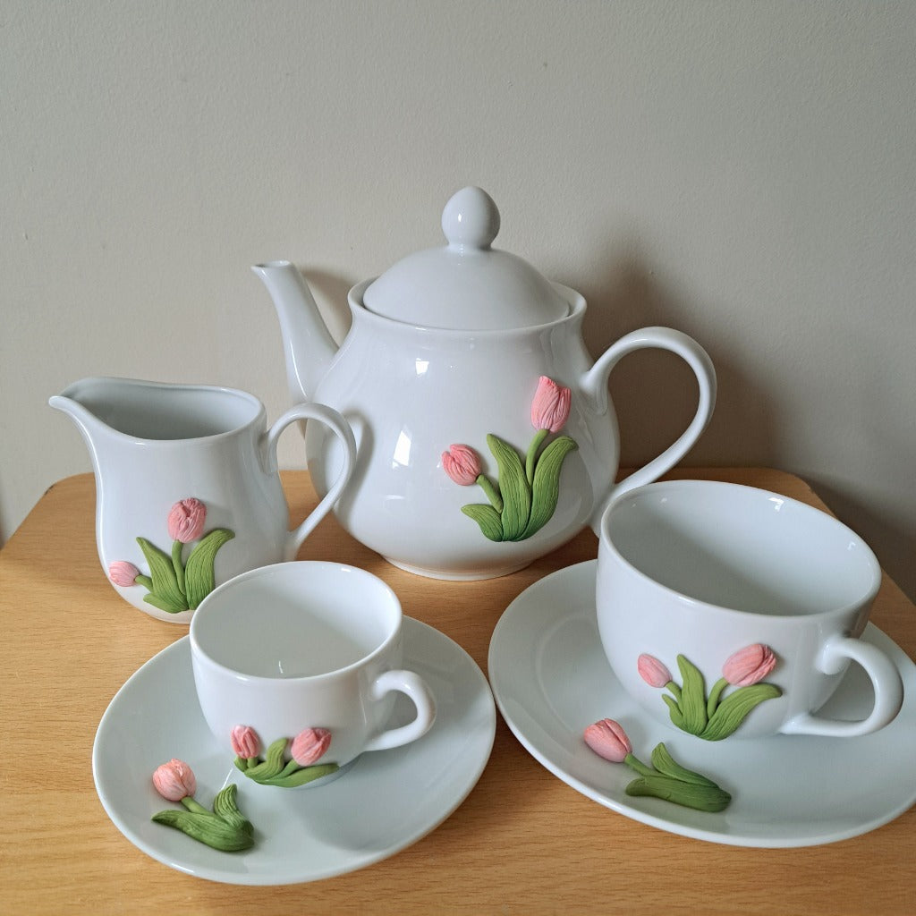 Upcycled porcelain tea set decorative tea set unique embellishments ...